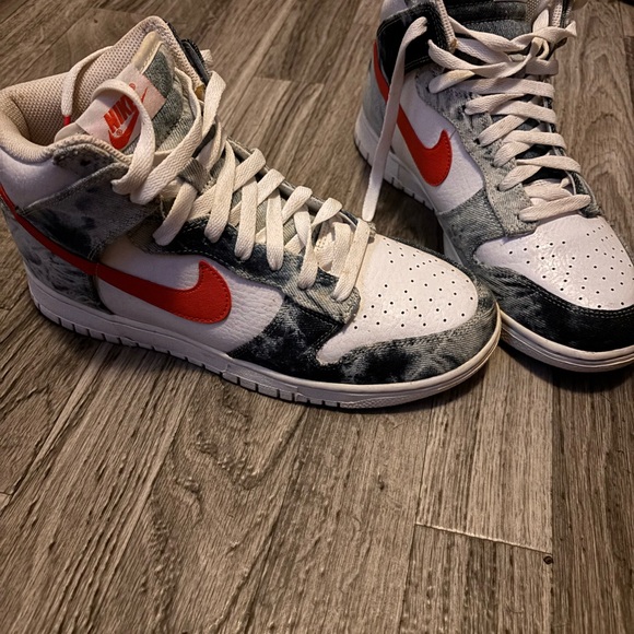 Nike | Shoes | Nike Hightop Sneakers With Red Swoosh And Denim Material ...